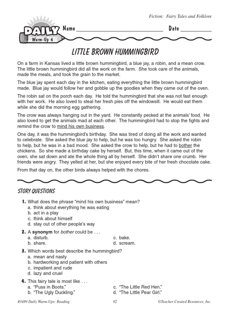Fairy Tales and Reading Warm-Ups | PDF | Fairy Tales