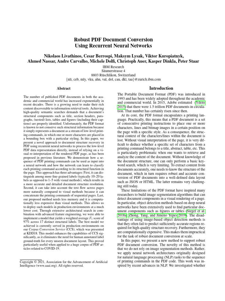 Robust PDF Document Conversion Using Recurrent Neural Networks | PDF | Computing | Applied ...