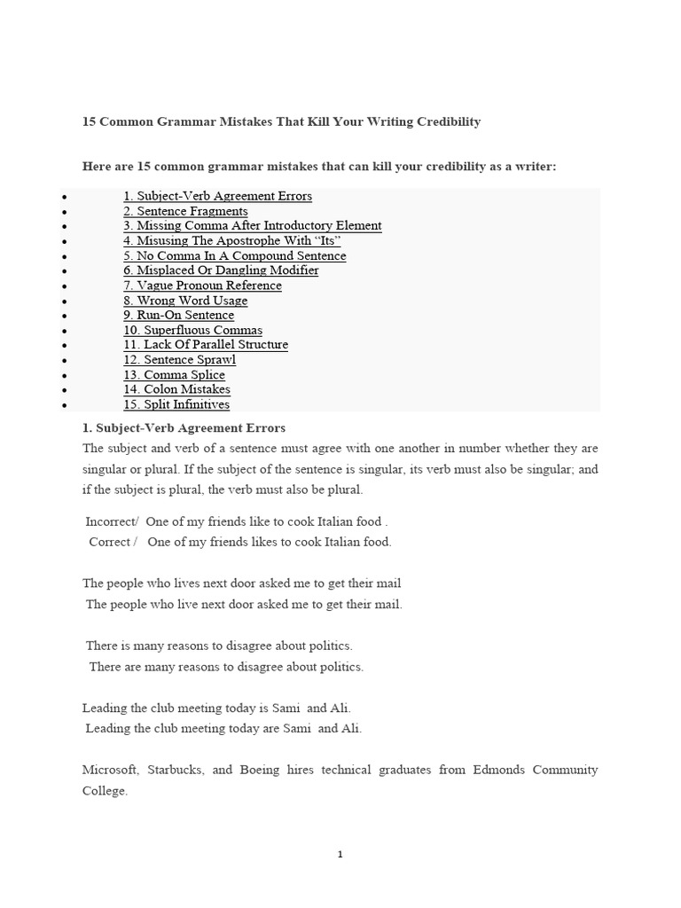 15 Common Grammar Mistakes That Kill Your Writing Credibility 1th | PDF | Comma | Pronoun