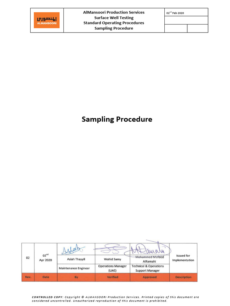 SOP 22 Sampling Procedure Rev02 | PDF | Valve | Leak