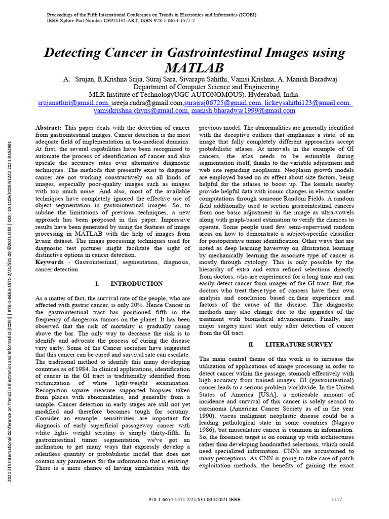 Detecting Cancer in Gastrointestinal Images Using MATLAB | PDF | Image ...