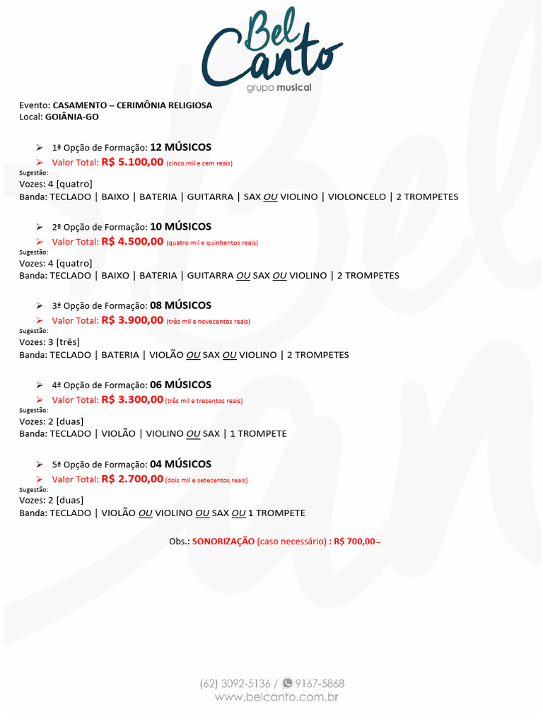 Proposta Bel Canto - 2023 | PDF