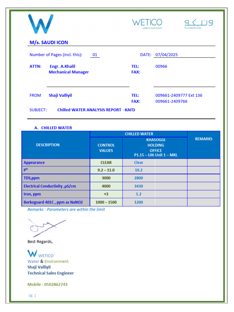 Chilled Water Analysis Report KAFD | PDF