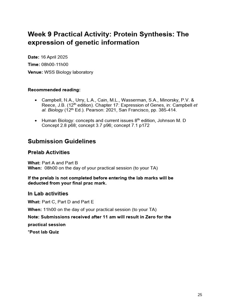 Week 9 Practical Activity Protein Synthesis | PDF | Translation ...