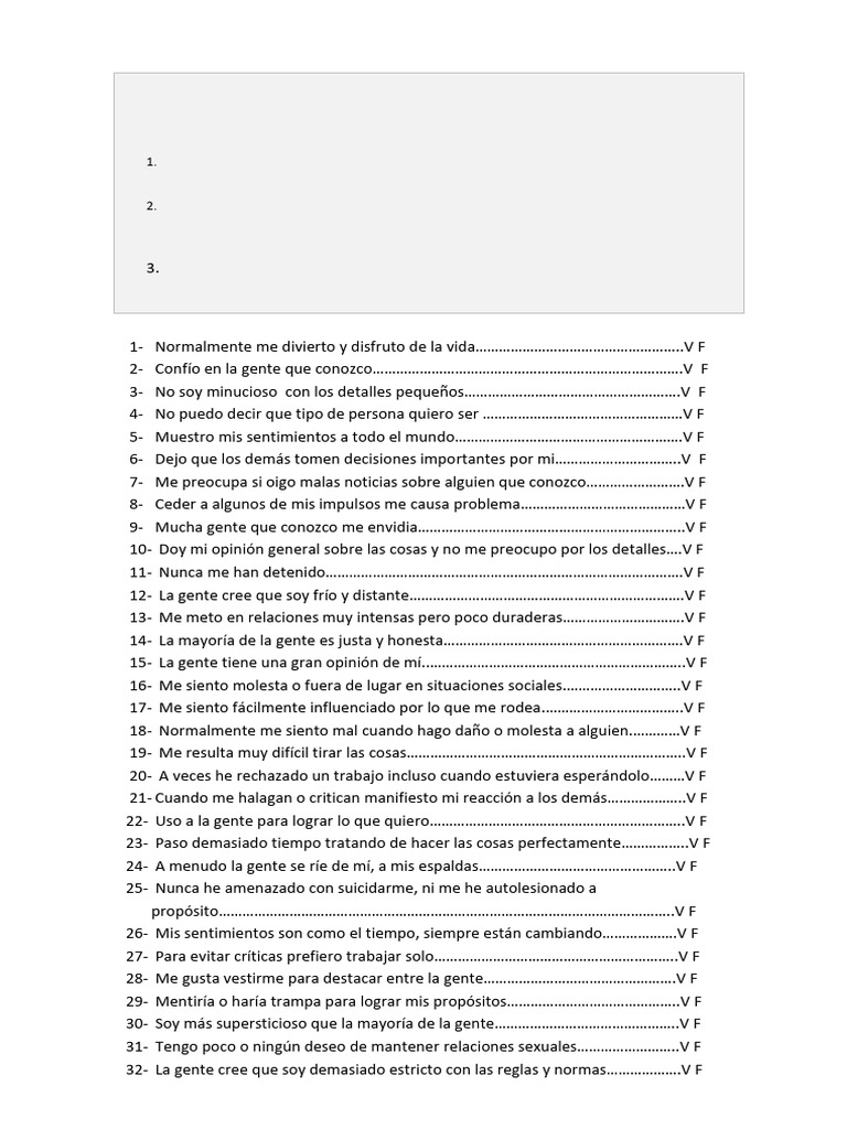 1 Cuestionario de Evaluación IPDE - Hoja de Test | PDF