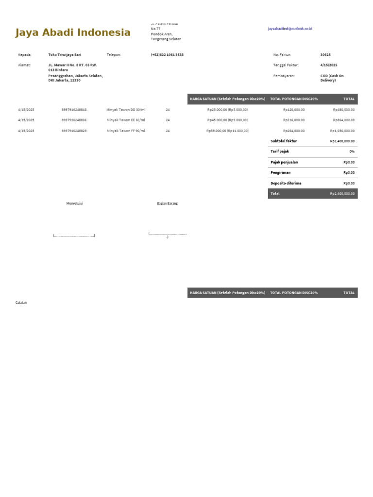 Invoice Bandar Susu | PDF