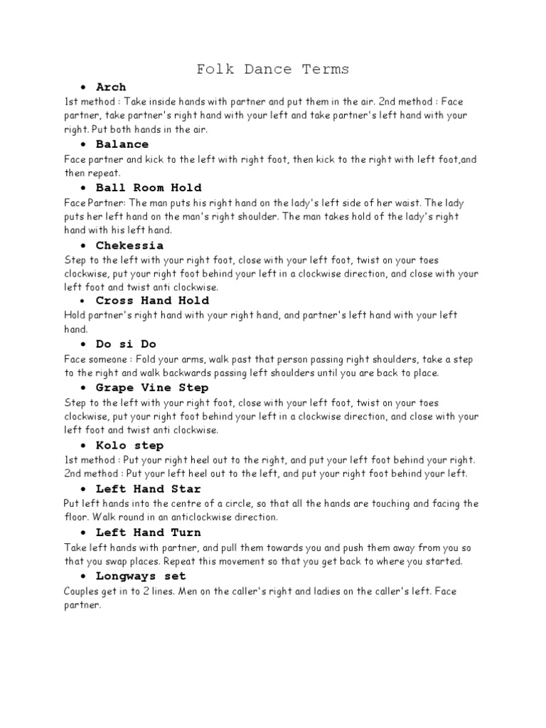 Folk Dance Terms | PDF | Foot | Dances