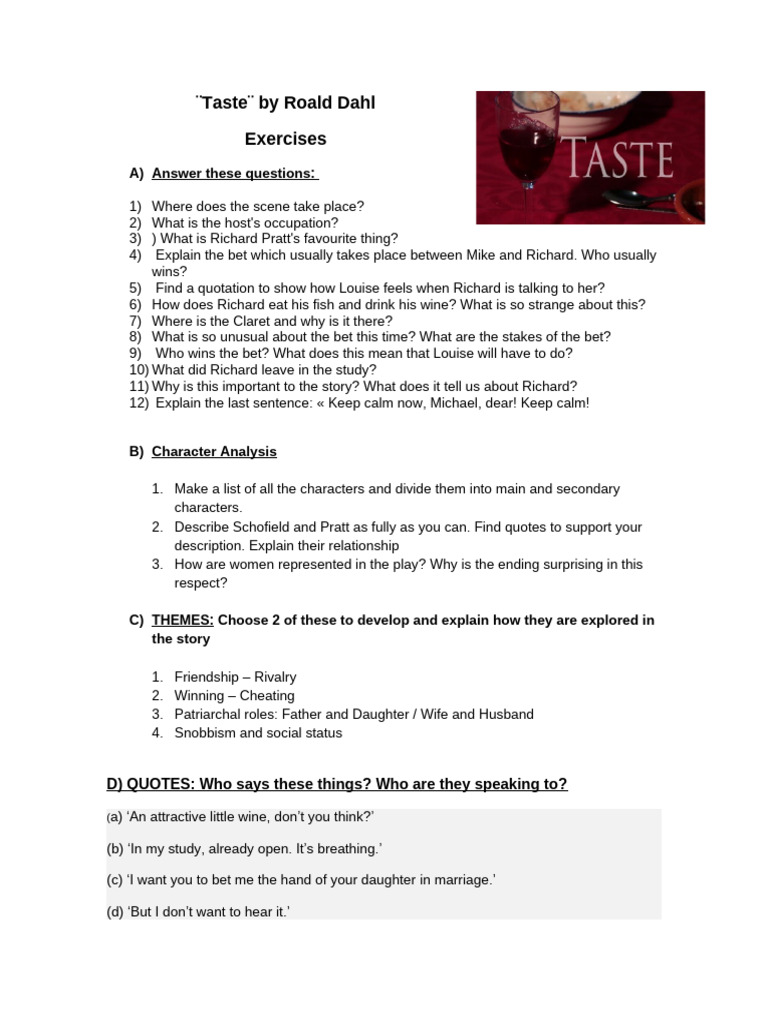 Analysis of "Taste" by Roald Dahl | PDF
