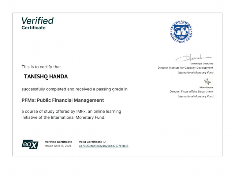 Certificate - IMF - PFM | PDF