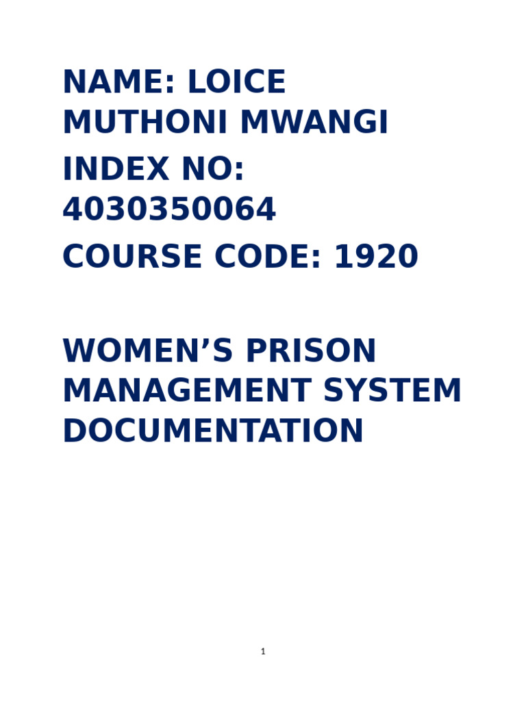 WOMEN'S PRISON MANAGEMENT SYSTEM DOCUMENTATION | PDF | Mental Health ...
