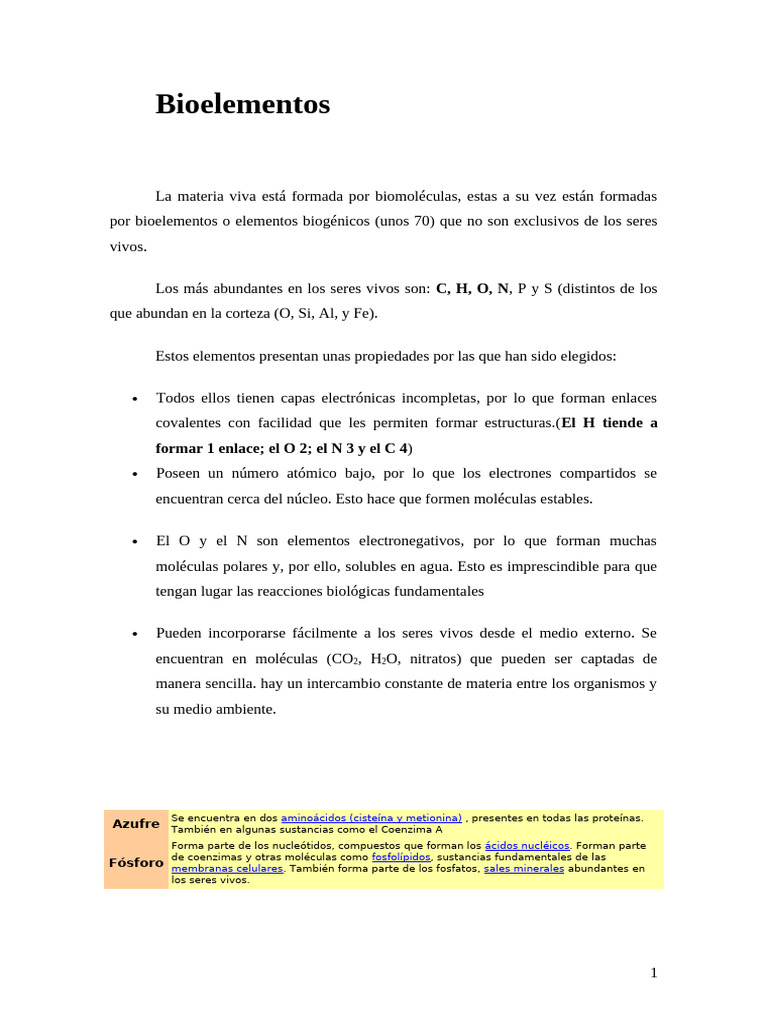 Bioelementos Completado | PDF | Organismos | Enlace químico