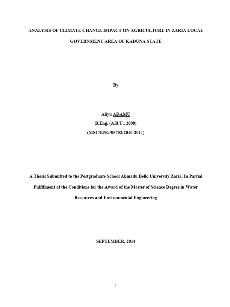 ANALYSIS OF CLIMATE CHANGE IMPACT ON AGRICULTURE IN ZARIA LOCAL ...