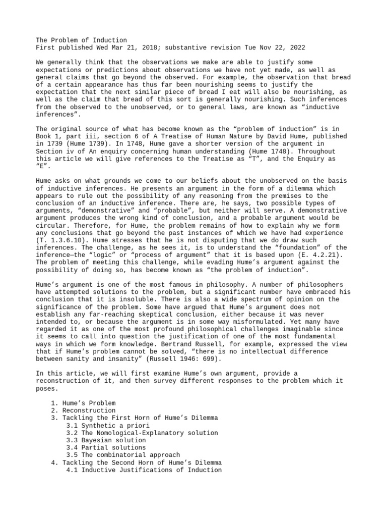 Understanding Hume's Problem of Induction | PDF | Inductive Reasoning ...