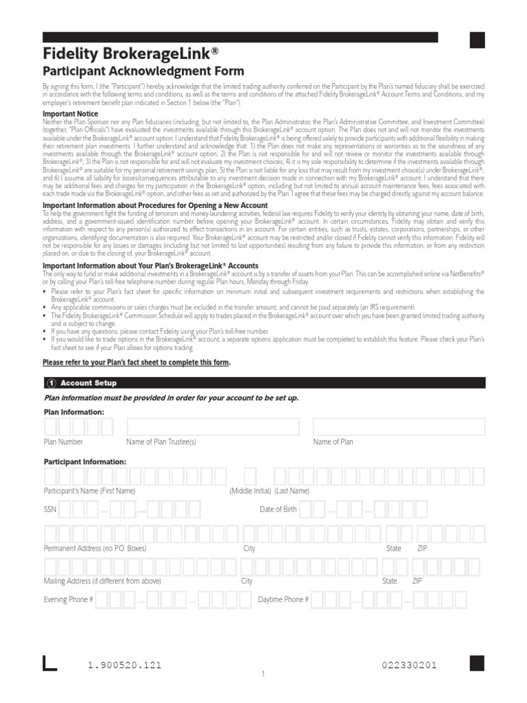 Fidelity BrokerageLink® Acknowledgment Form | PDF | Securities (Finance ...