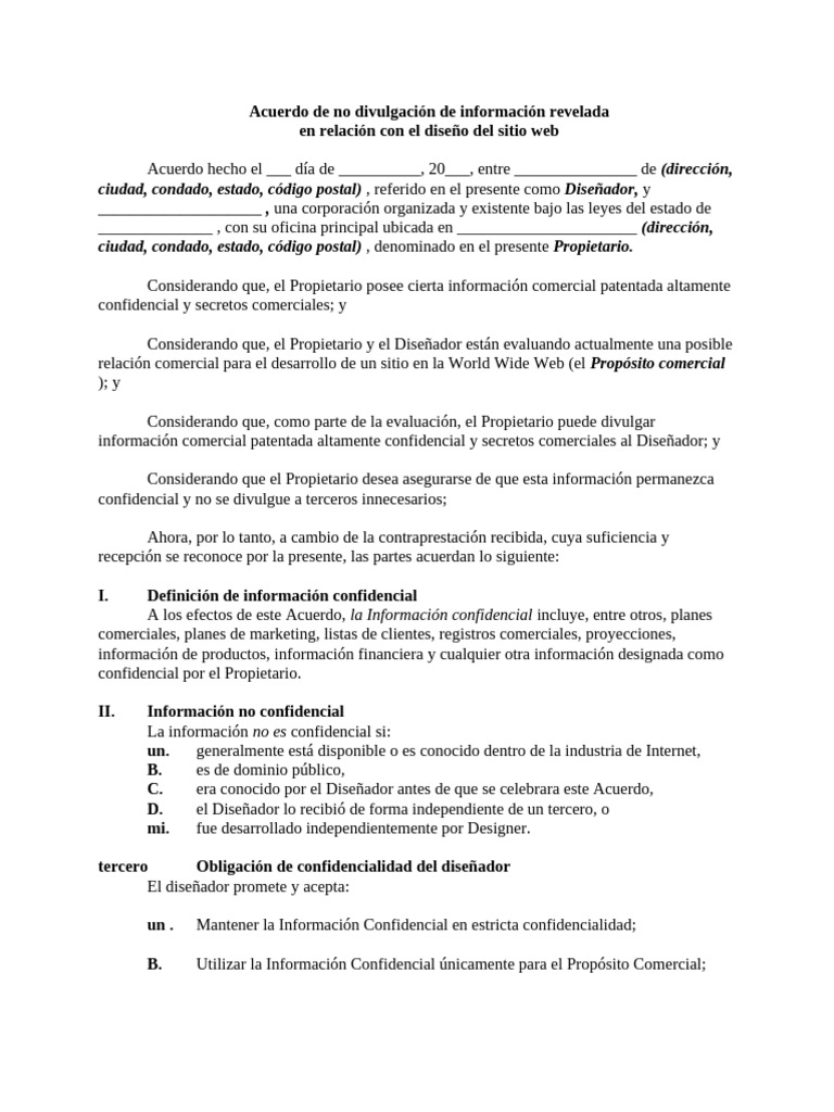 US-00661BG-ES-MERGED Nondisclosure Agreement For Information Revealed in Connection With Design ...