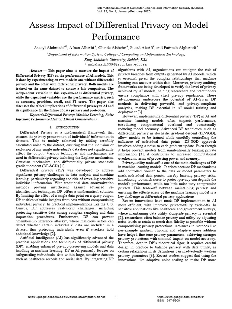 Assess Impact of Differential Privacy On Model Performance | PDF ...