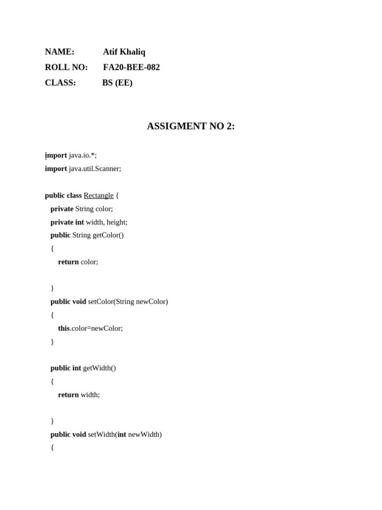 Atif Khaliq Fa20-Bee-082 Oop Asg. | PDF