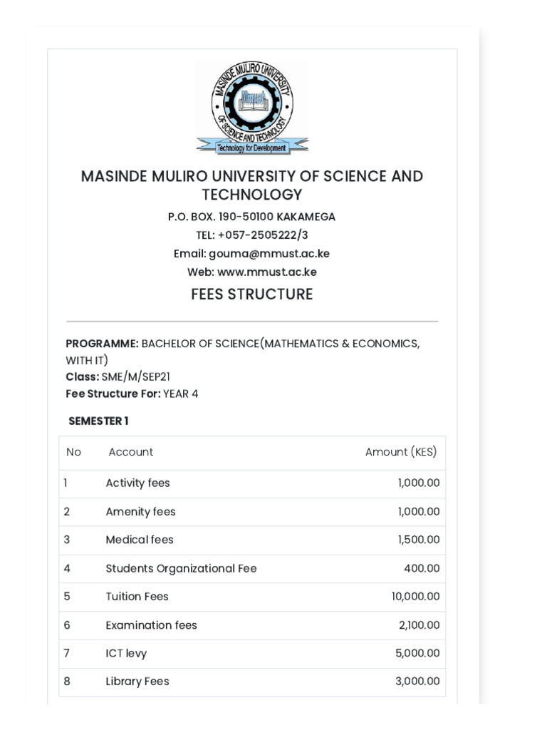 MMUST Fee Structure 2024-2025 | PDF