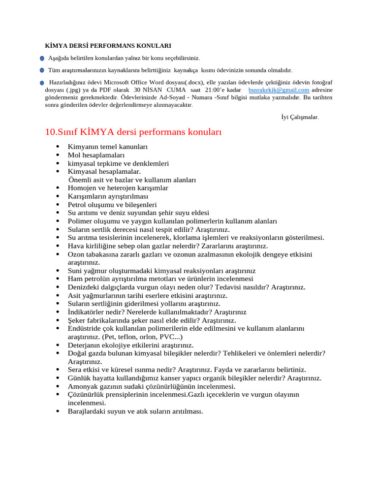 10. SINIF KİMYA perf (2) | PDF