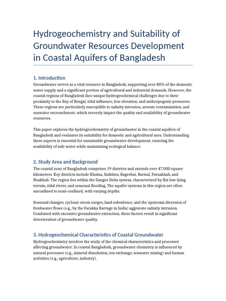 Hydrogeochemistry Coastal Aquifers Bangladesh - Copy | PDF ...