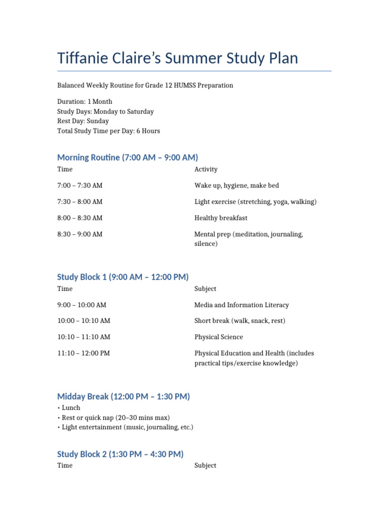 Tiffanie_Summer_Study_Plan | PDF