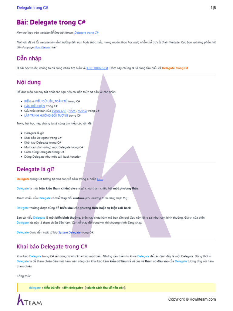 HOWKTEAM - VN - Delegate Trong C# | PDF