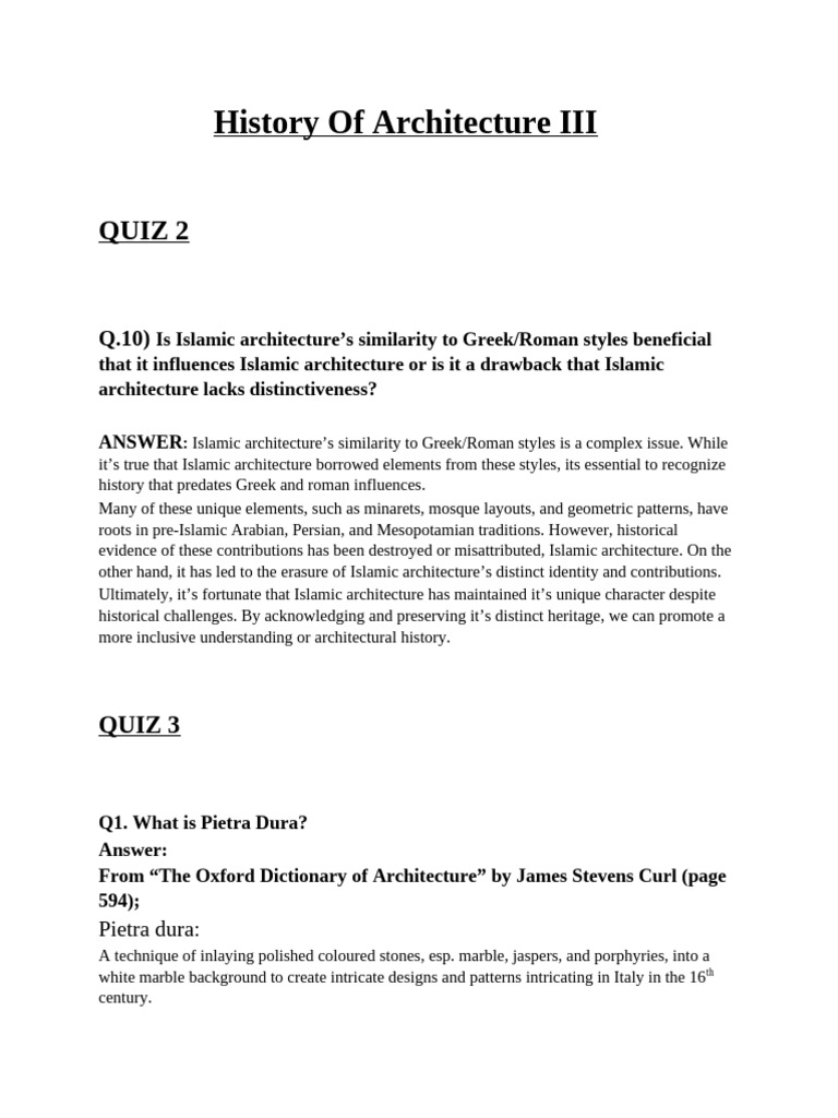 Quiz 2 QND 3history of Architecture III | PDF