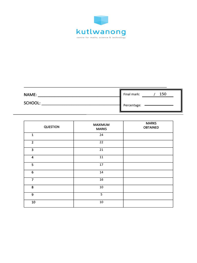 Grade 12 Math Exam 2022 Questions | PDF | Cartesian Coordinate System ...