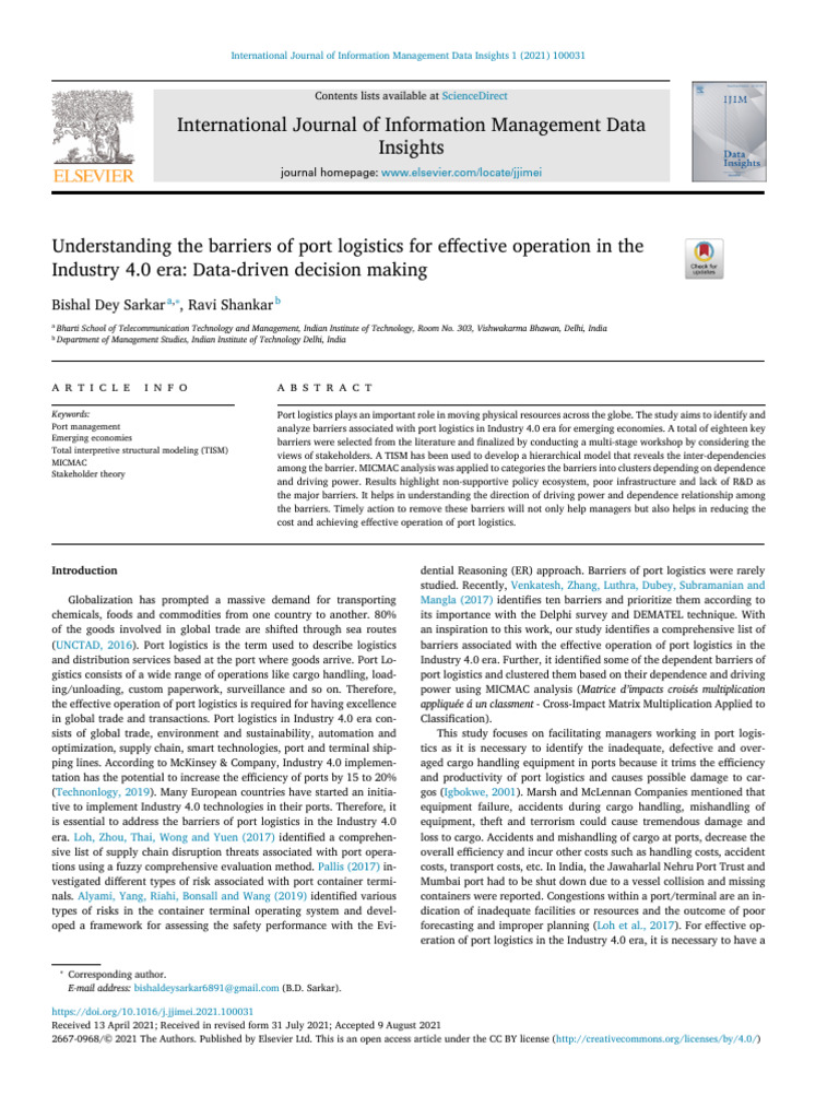 Barriers in Port Logistics Paper | PDF | Port | Risk
