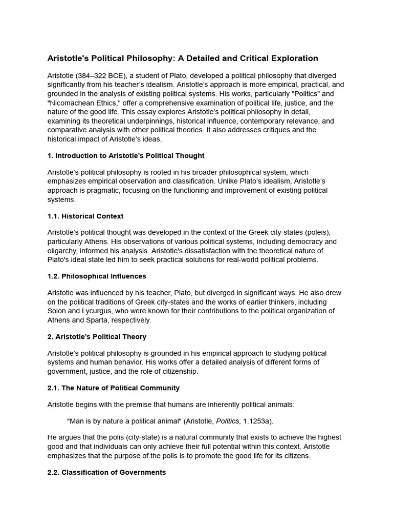 Aristotle's Political Philosophy Explained | PDF | Political Philosophy ...