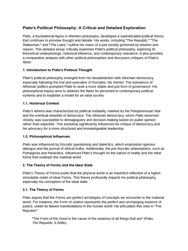 Plato's Political Philosophy - A Critical and Detailed Exploration ...