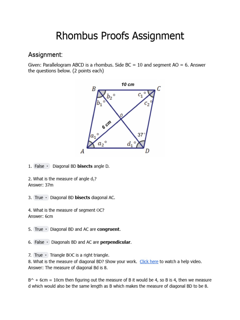 Rhombus ABCD Proofs Assignment | PDF
