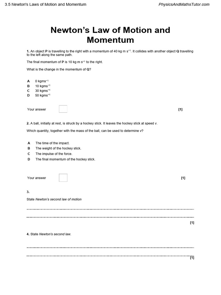 3.5 Newton's Laws of Motion and Momentum QP | PDF | Momentum | Force