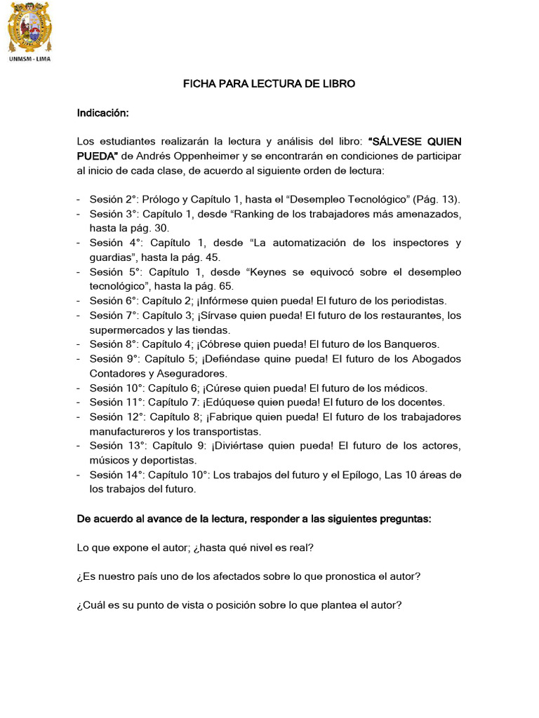 Análisis del libro "Sálvese Quien Pueda" | PDF