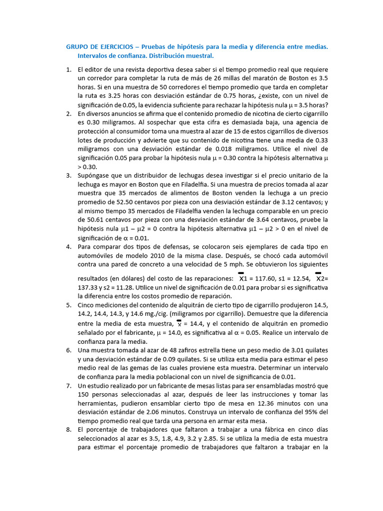GRUPO DE EJERCICIOS - ExP | PDF | Error estándar | Desviación Estándar