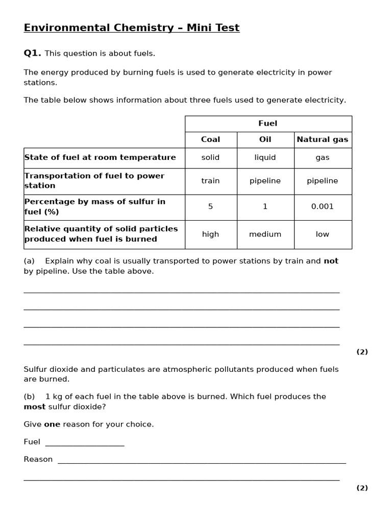 Environmental Chemistry Fuel Impact Test | PDF | Fuels | Particulates
