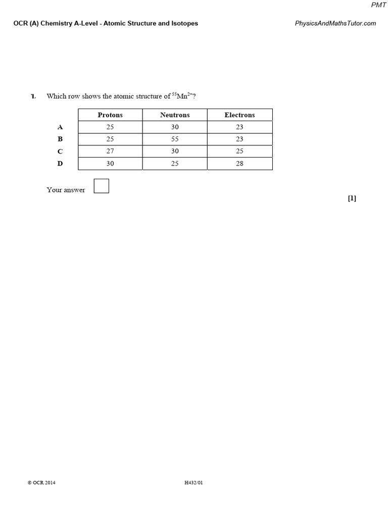 Atomic Structure and Isotopes QP | PDF | Atoms | Chemistry