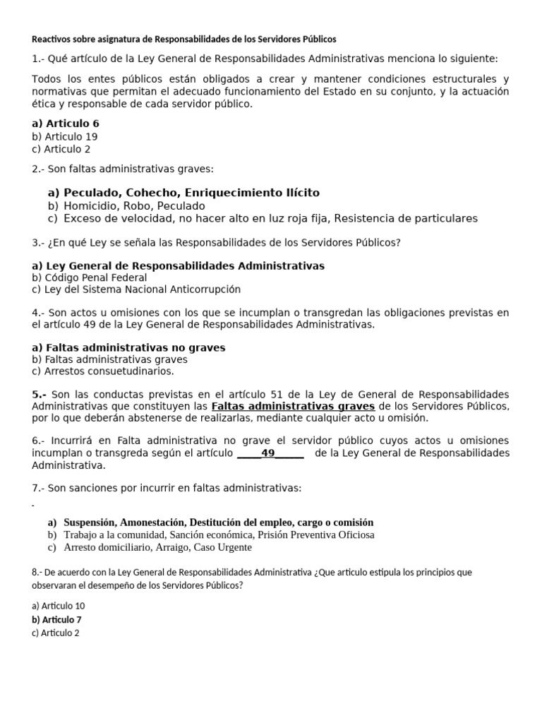 Reactivos Examen RSP | PDF | Gobierno | Crímenes