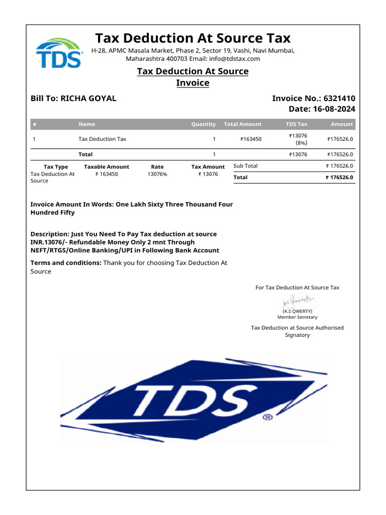 Tax Deduction Invoice Details | PDF