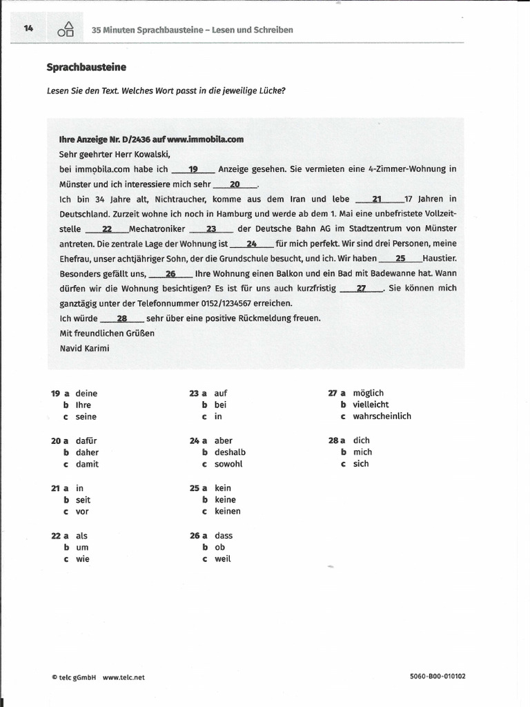 Übung Sprachbausteine B2 - 4 | PDF