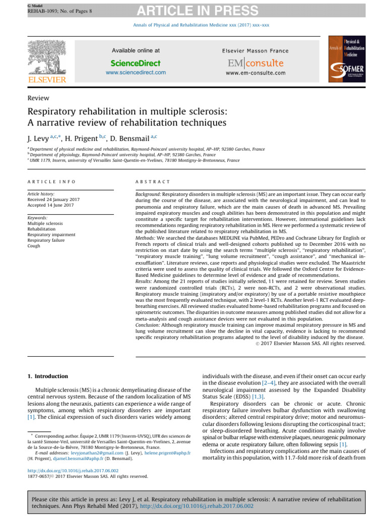 Respiratory Rehabilitation in Multiple Sclerosis | PDF | Multiple ...