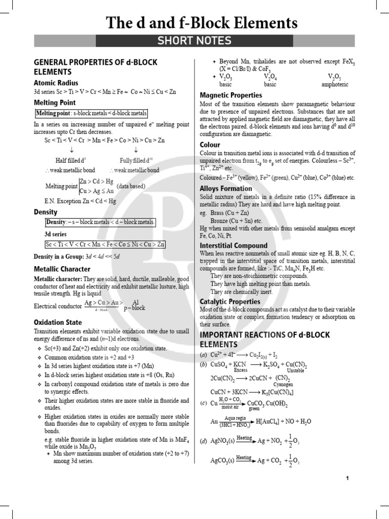 11 - The D and F-Block Elements | PDF | Transition Metals | Sets Of ...