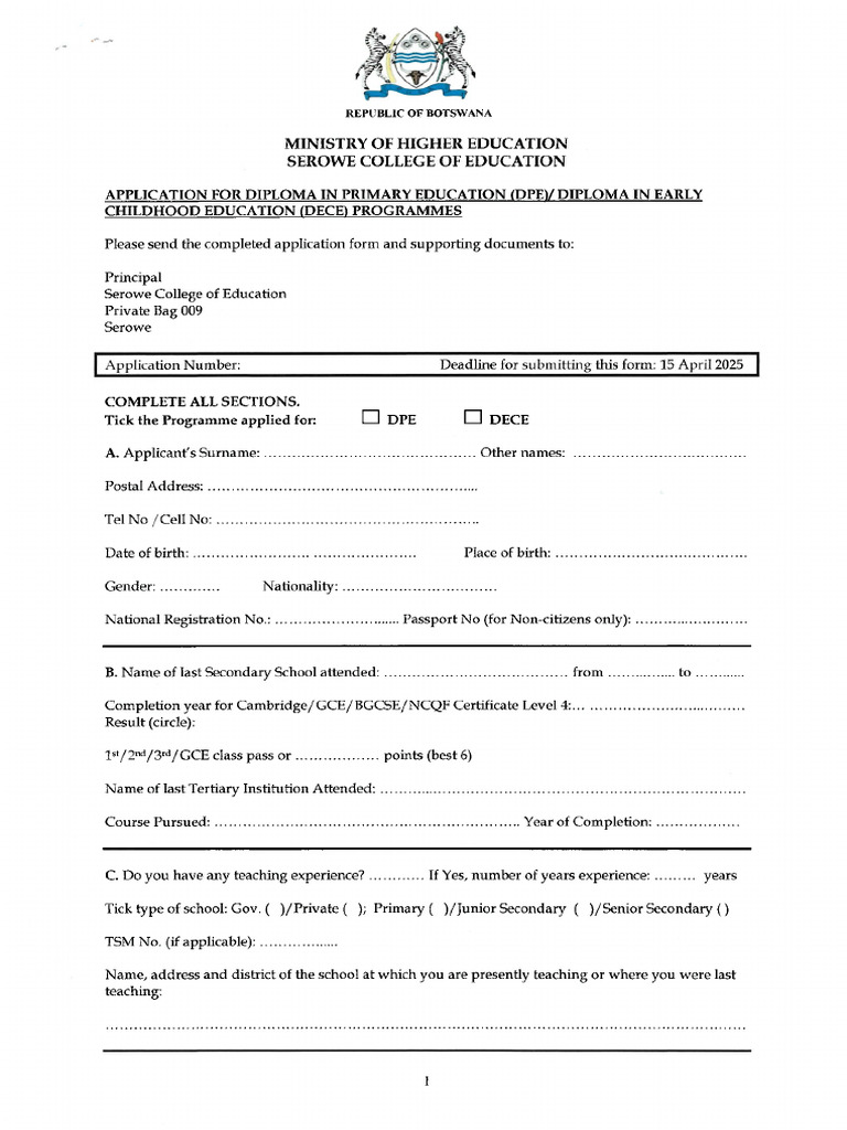 Application Forms Dpe and Decce 2025-26 | PDF