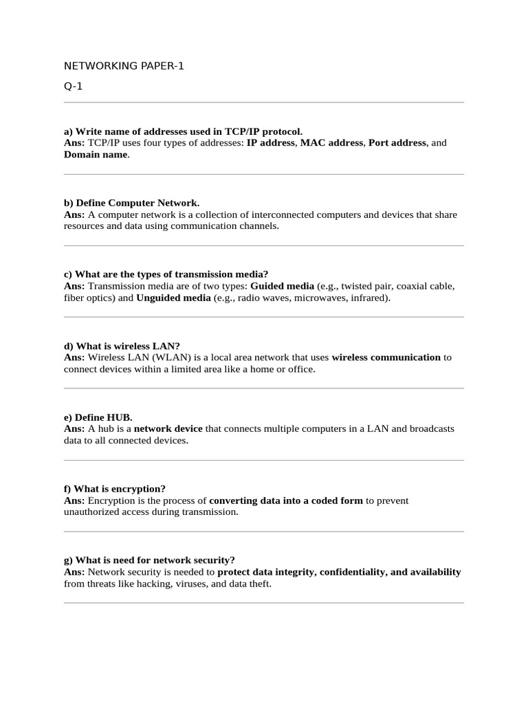 Networking Paper Solutions | PDF | Computer Network | Osi Model