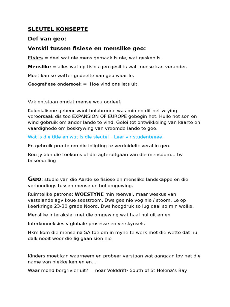 SW Eerste Jaar Notas Onderwys | PDF