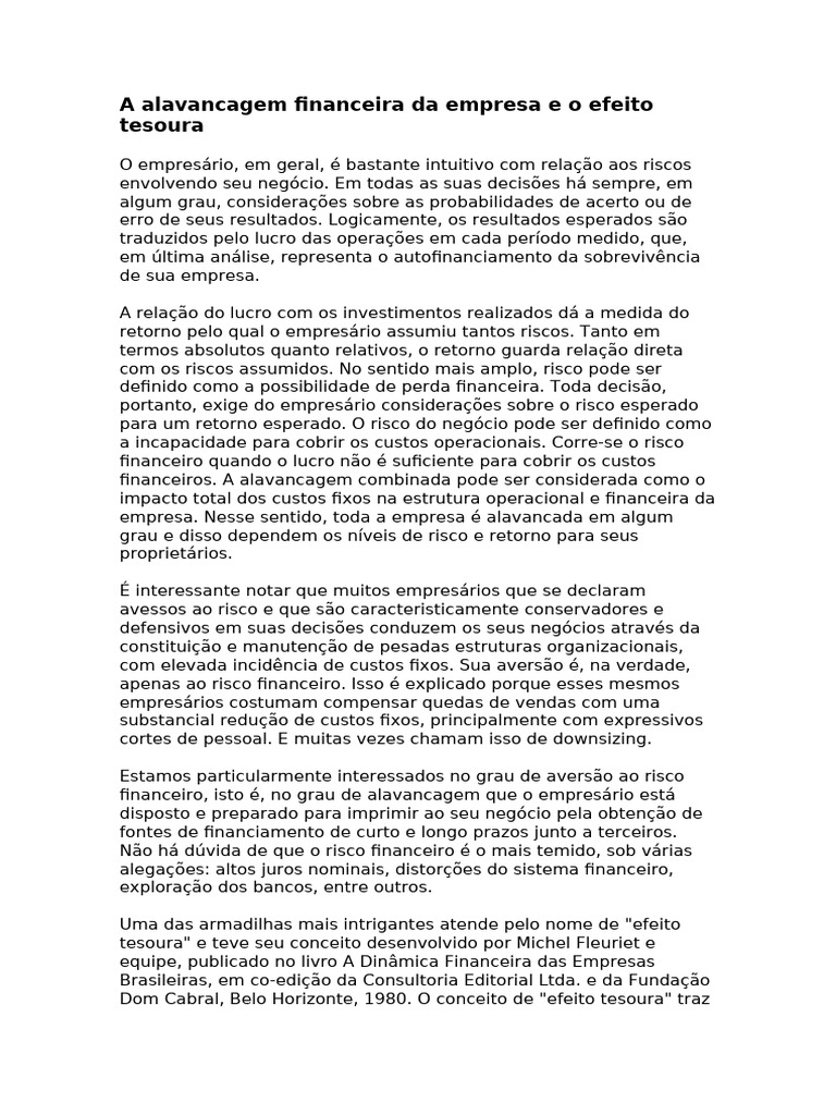 Alavancagem Financeira e Efeito Tesoura | PDF | Avaliação de risco ...
