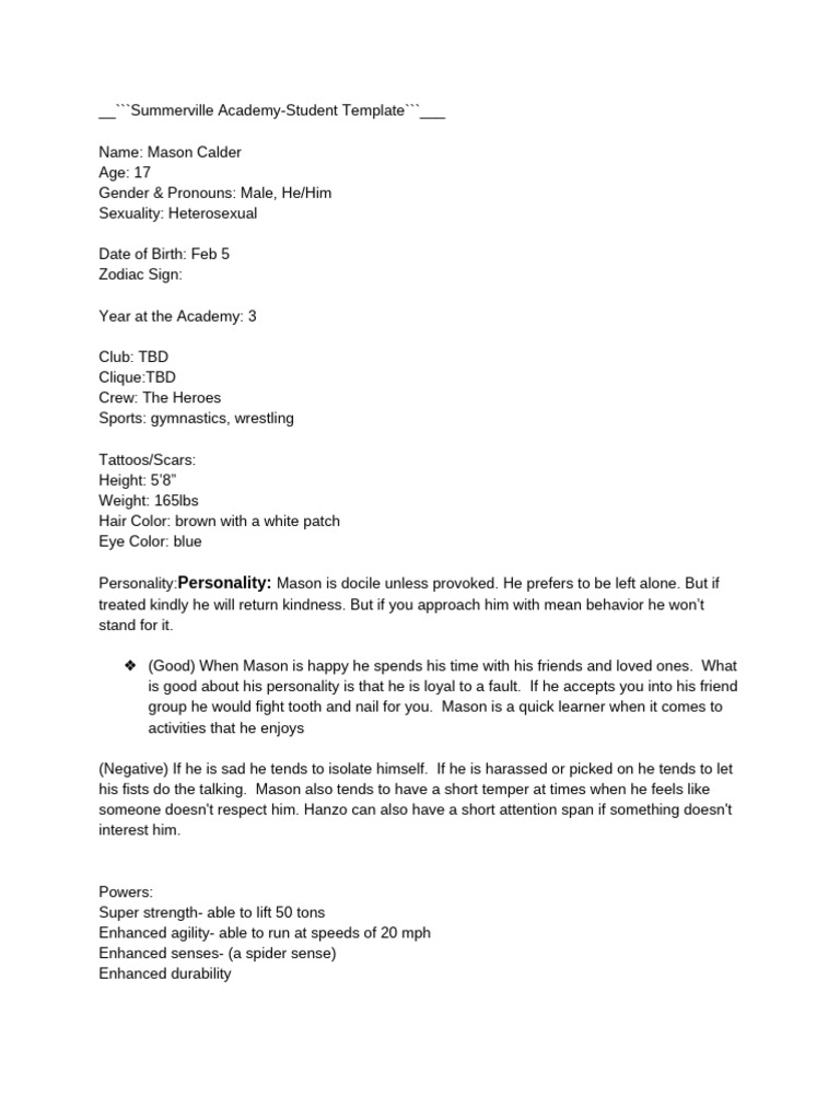 Summerville Academy - Mason Calder | PDF