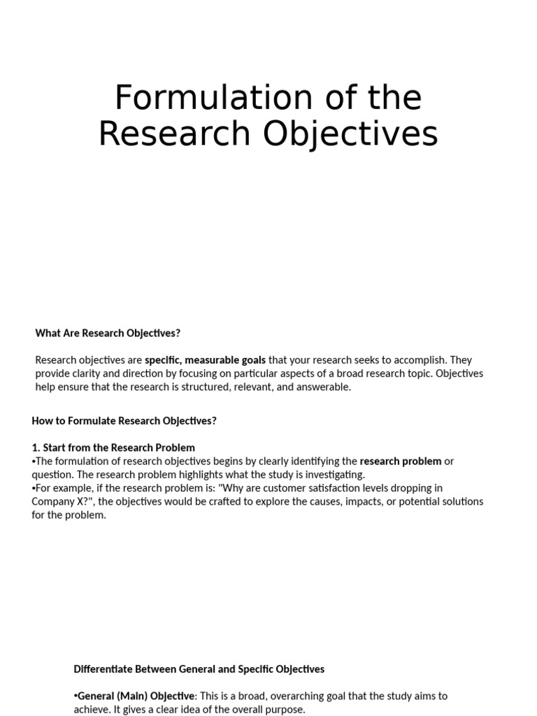 Formulation of The Research Objectives | PDF | Adolescence | Goal