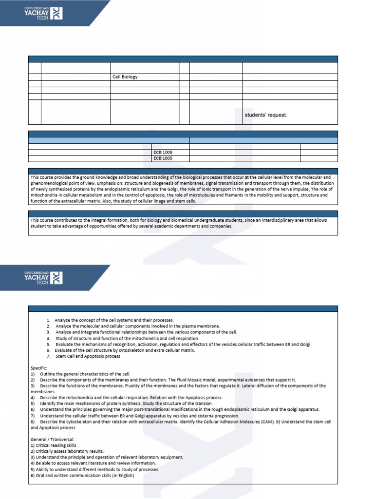 SYLL-II2024-Cell Biology-ECBI1008-Biomedicina-LS | PDF | Endoplasmic Reticulum | Cell Membrane