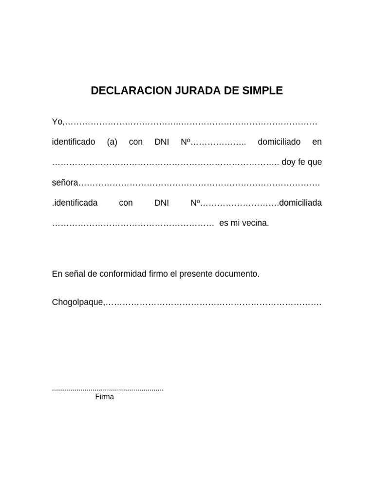 Declaracion Jurada SIMPLE de Domicilio | PDF